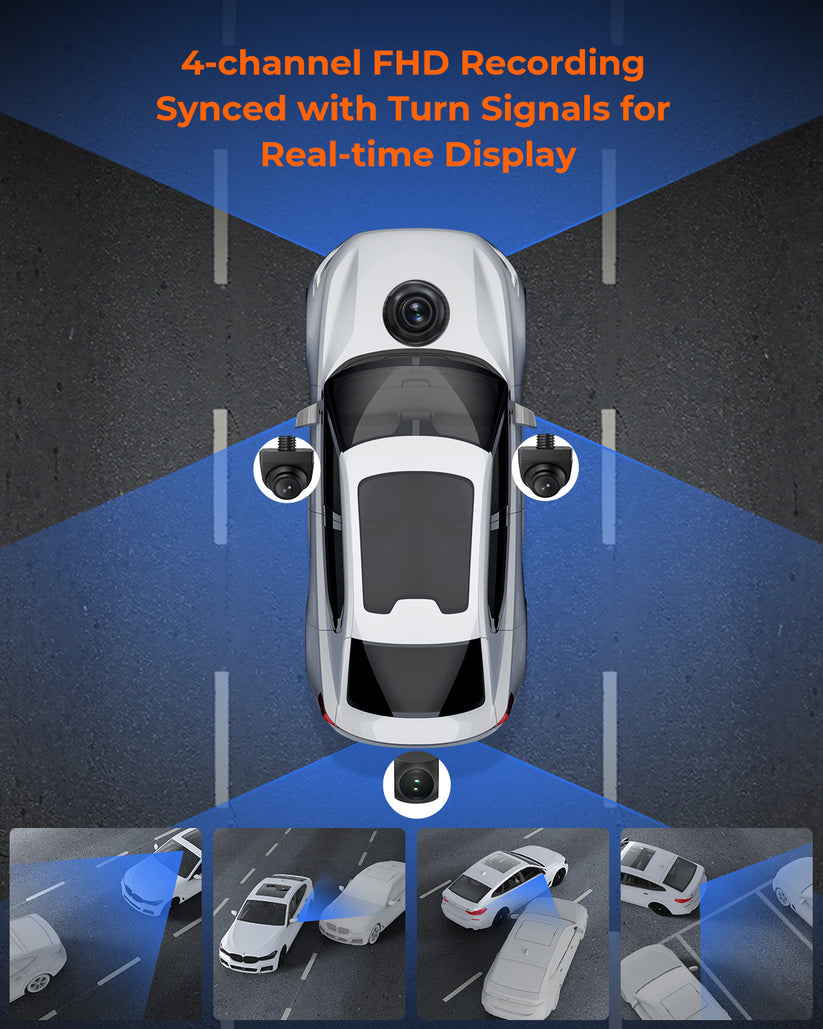 M4 Quad Mirror Dash Cam with 1080P Front+Rear+Left/Right Side Cameras ...