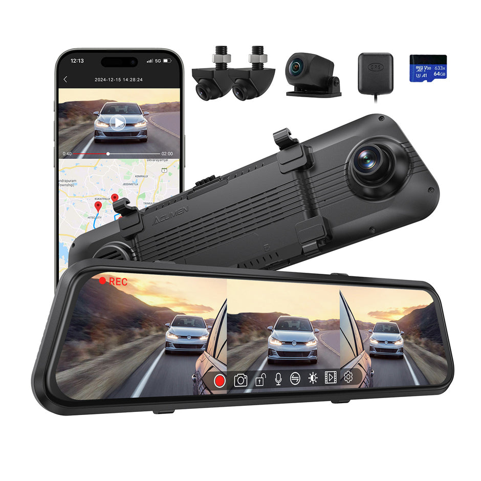 M4 Quad Mirror Dash Cam with 1080P Front+Rear+Left/Right Side Cameras ...